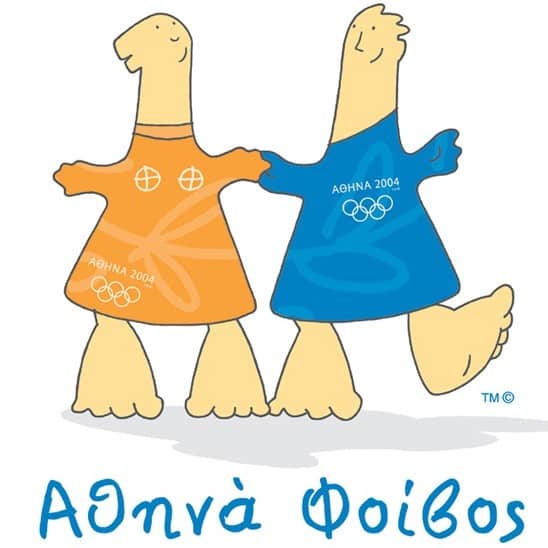 Portuguese and Greek Flags with Mascots Athens 2004 - Athens 2004